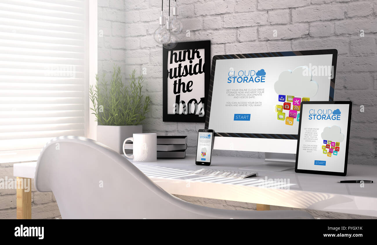 Corporate devices mock up with Cloud storage responsive website on an ...