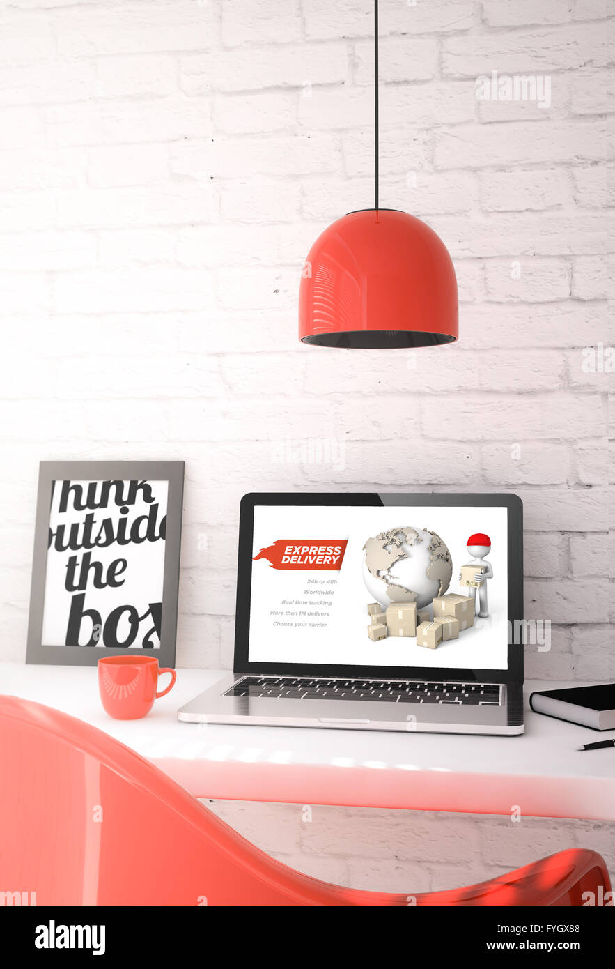 Laptop with express delivery website on a destop in office. all screen ...