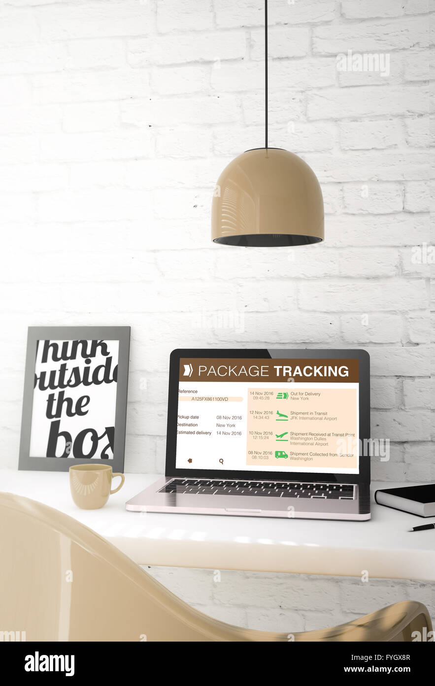 Laptop with package tracking web on a destop in office. all screen ...