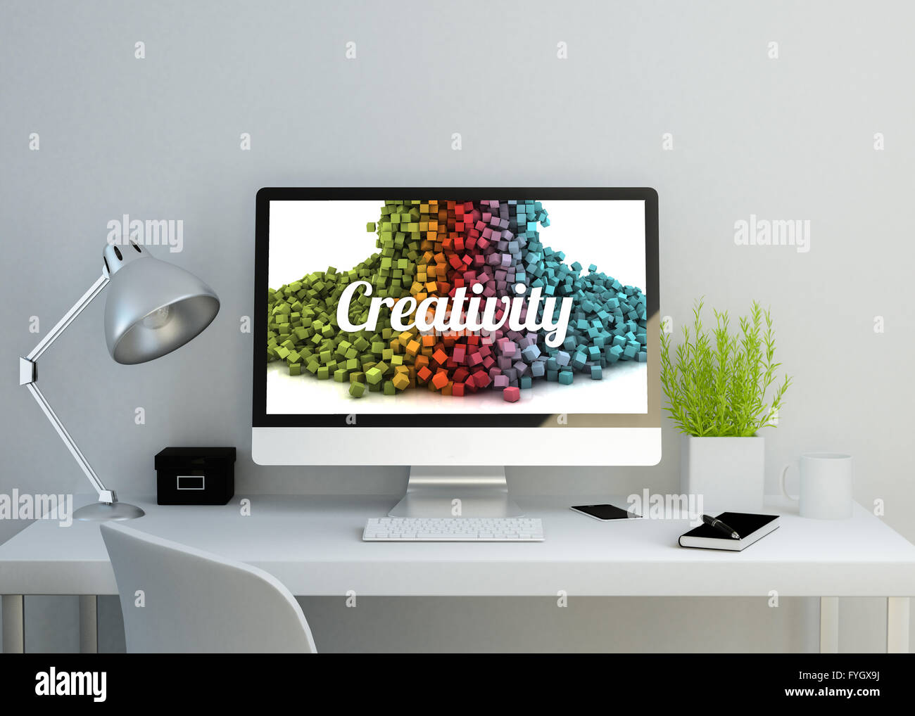 modern clean workspace showing creativity pixels on screen. 3D ...