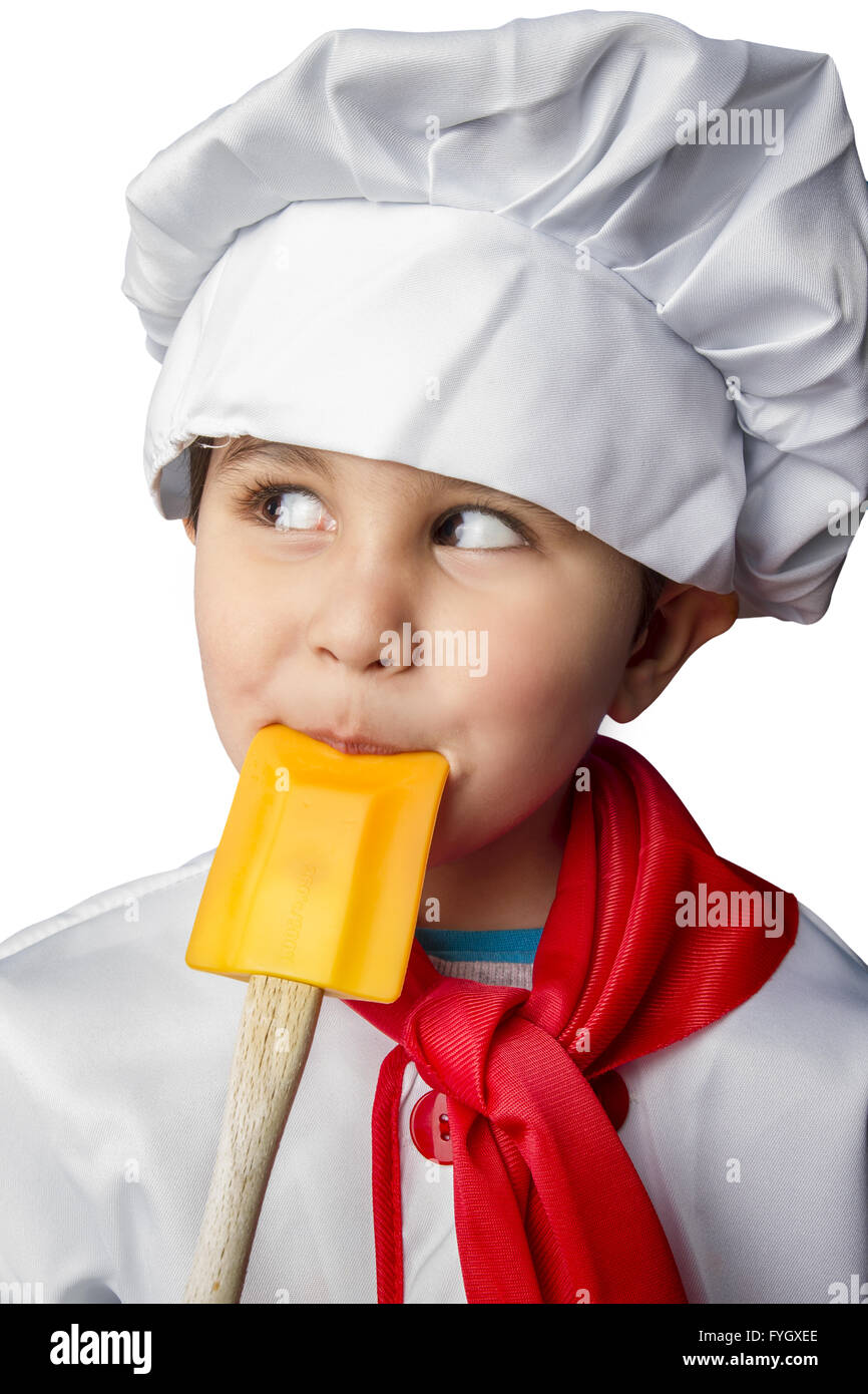 A little cook in uniform isolated on white background Stock Photo - Alamy