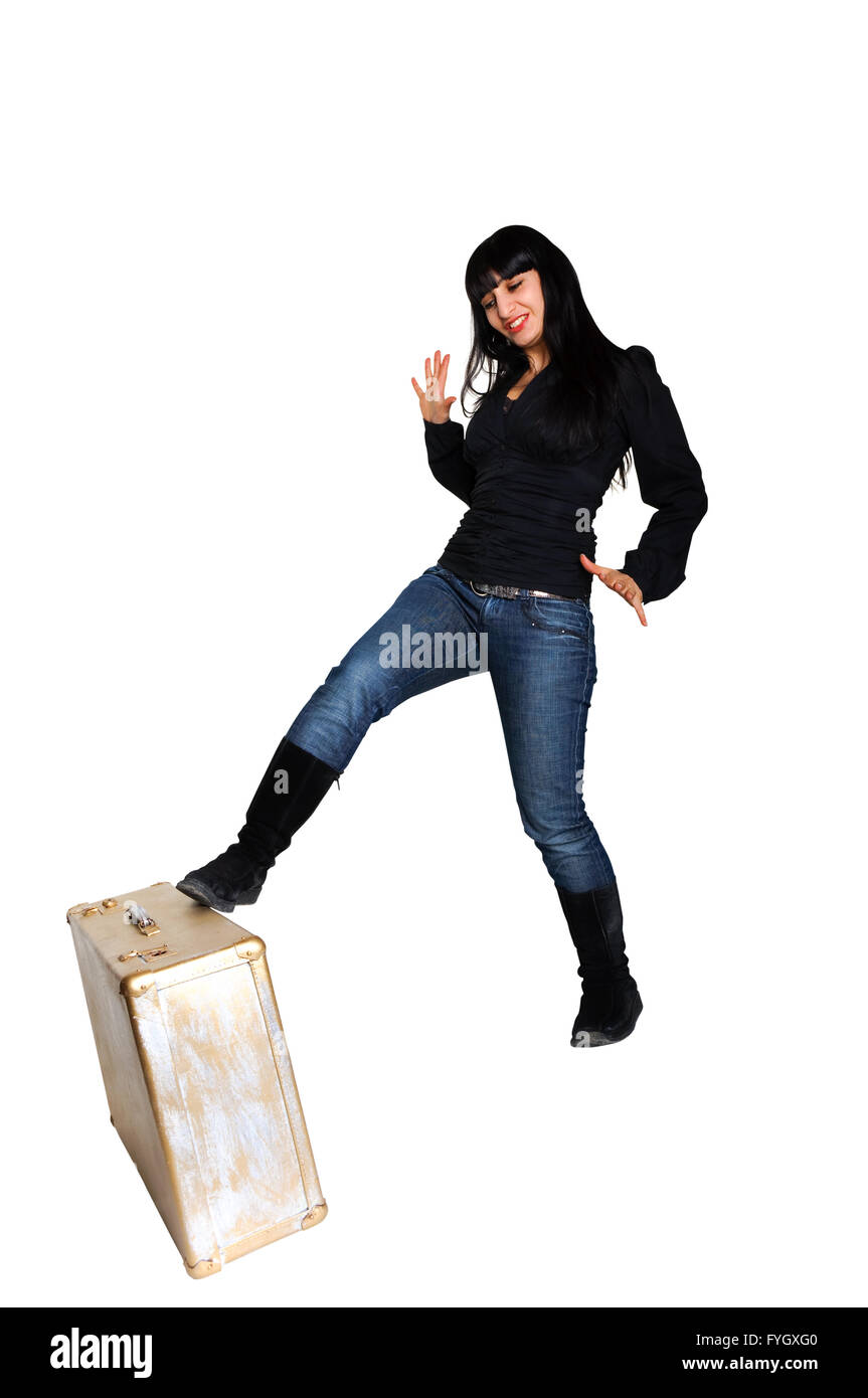 expression woman kick a bag Stock Photo - Alamy