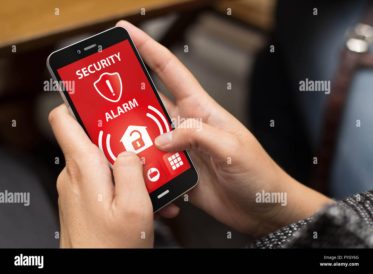 connectivity and security concept: girl using a digital generated phone ...