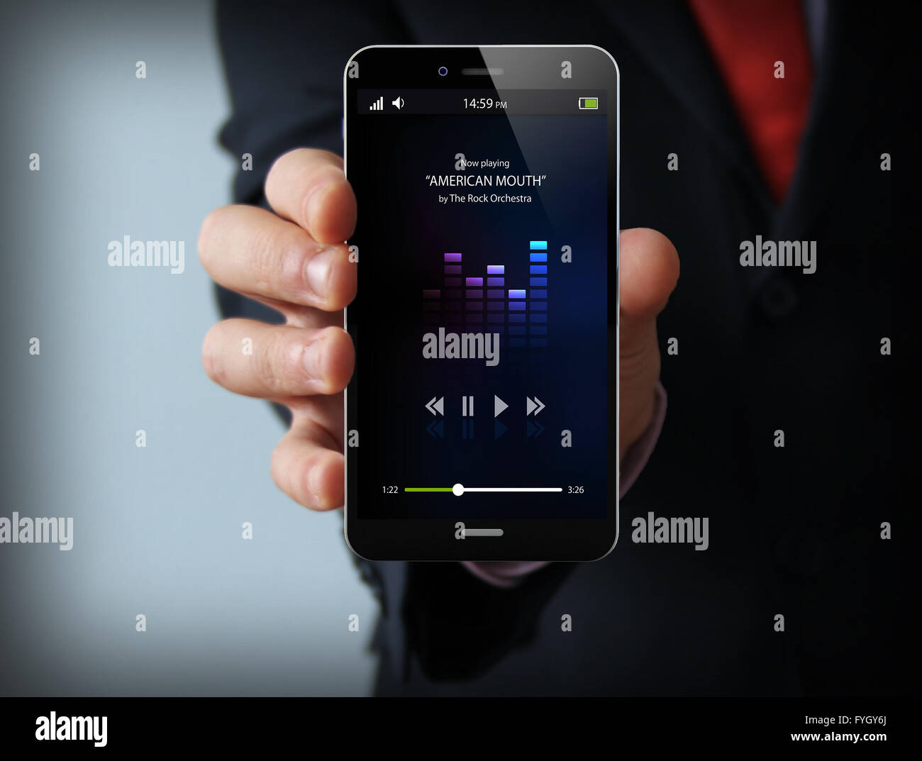 mobile music concept: audio app on touchscreen smartphone Stock Photo ...