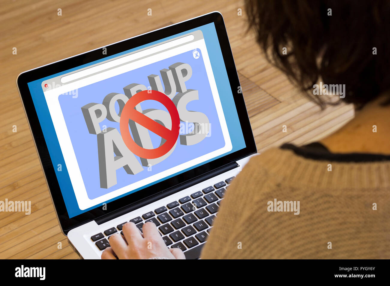 ads blocker concept: blocked pop up on a laptop screen. Screen graphics ...