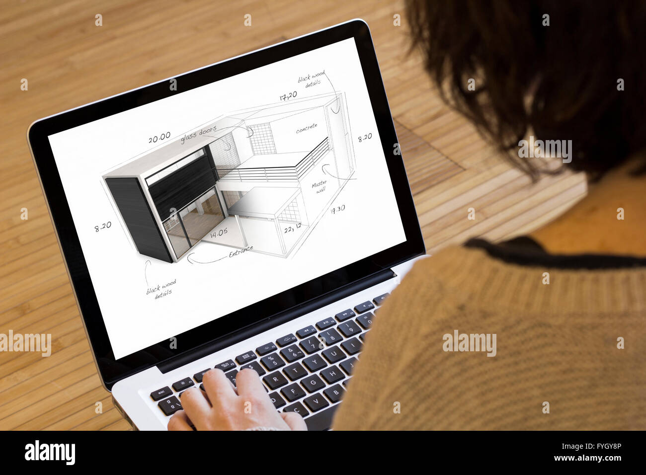 architecture concept: house modelling on a laptop screen. Screen ...