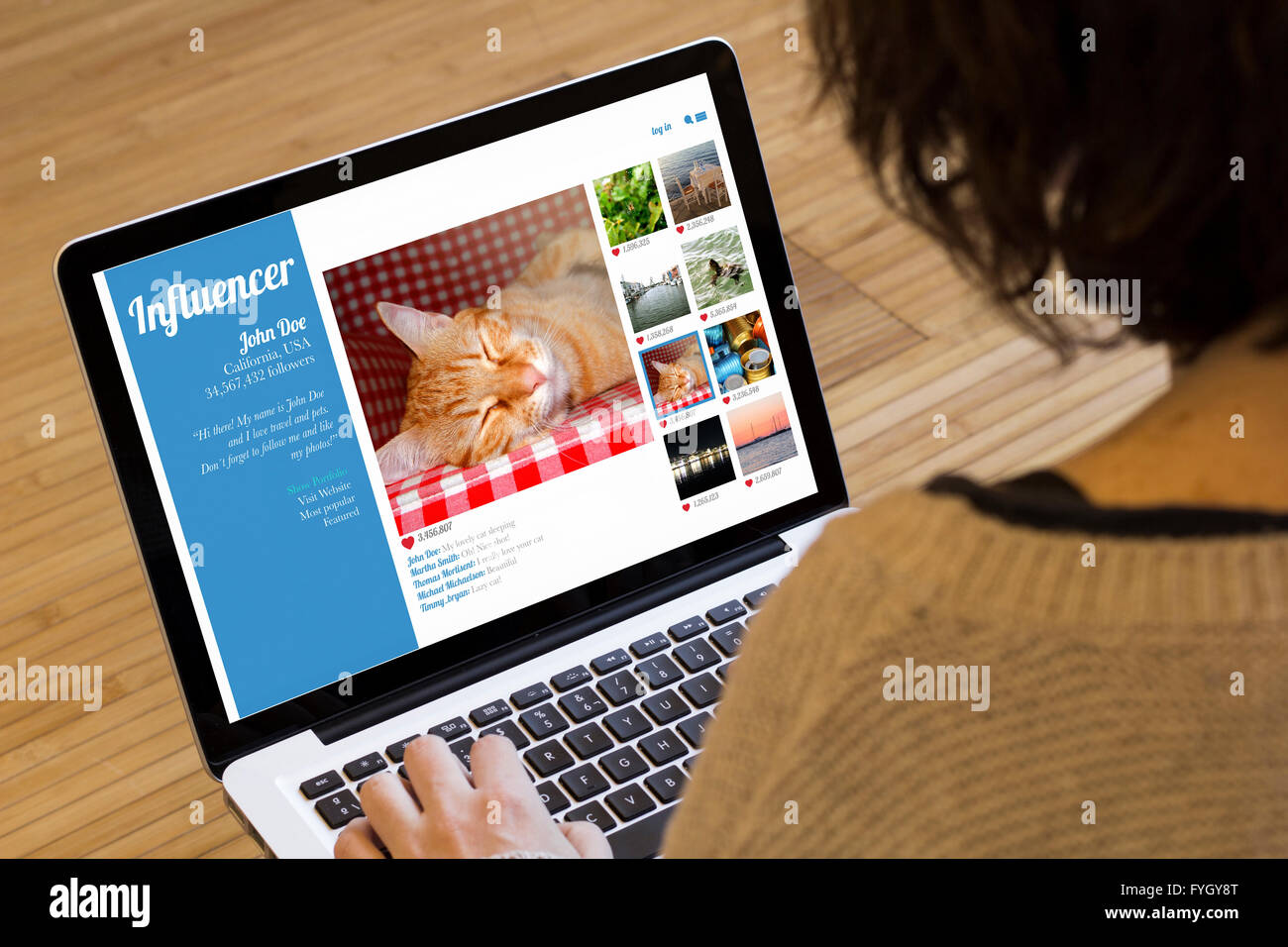 marketing influencer concept: influencer website on a laptop screen ...