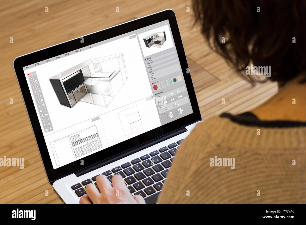 architecture concept: house modelling on a laptop screen. Screen ...