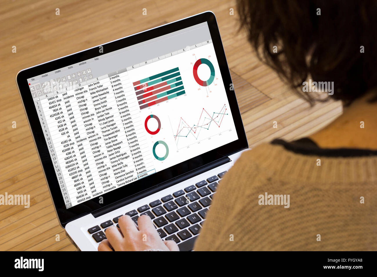 accounting concept: spreadsheet on a laptop screen. Screen graphics are ...
