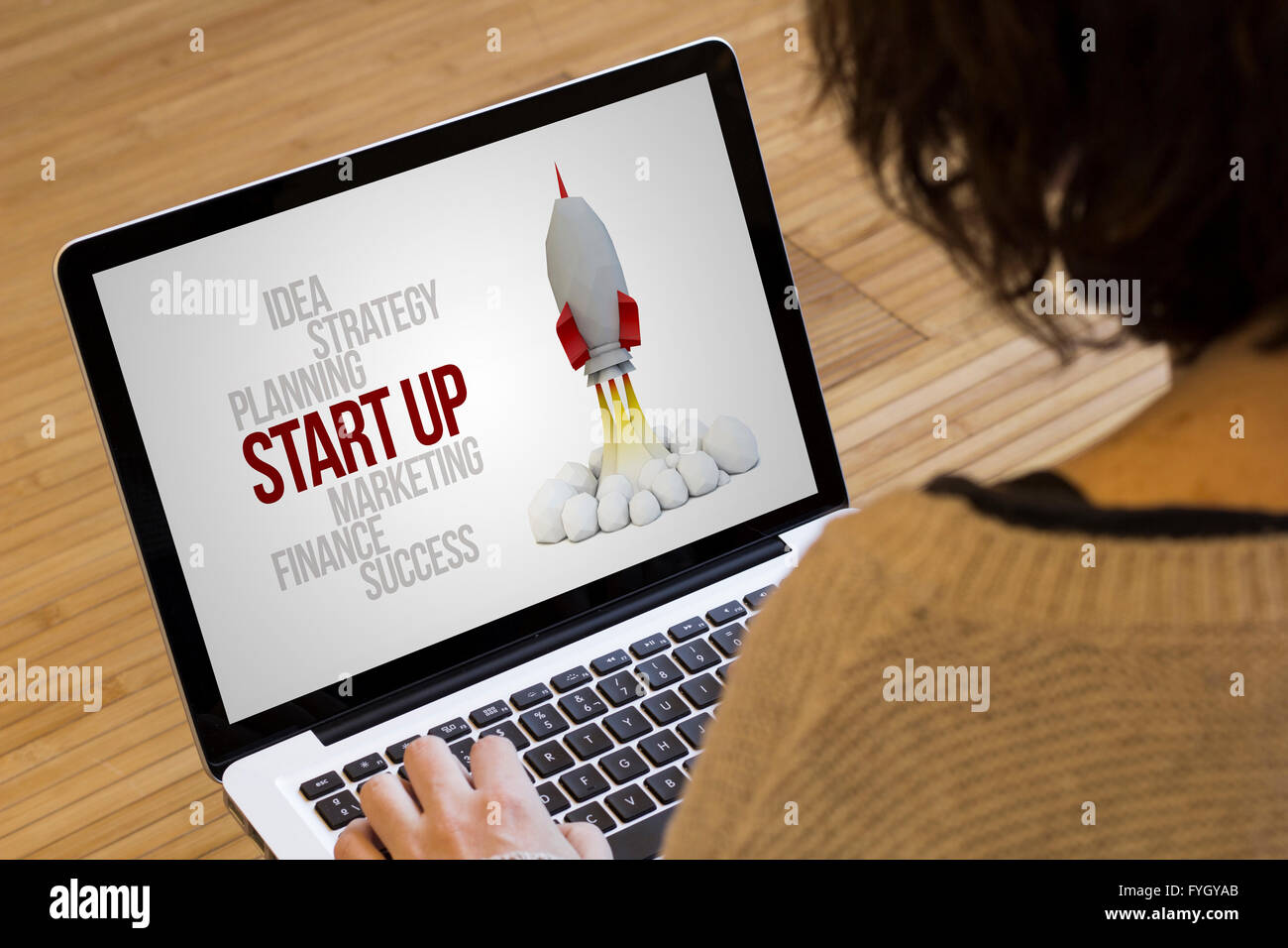marketing and business concept: start up on a laptop screen. Screen ...