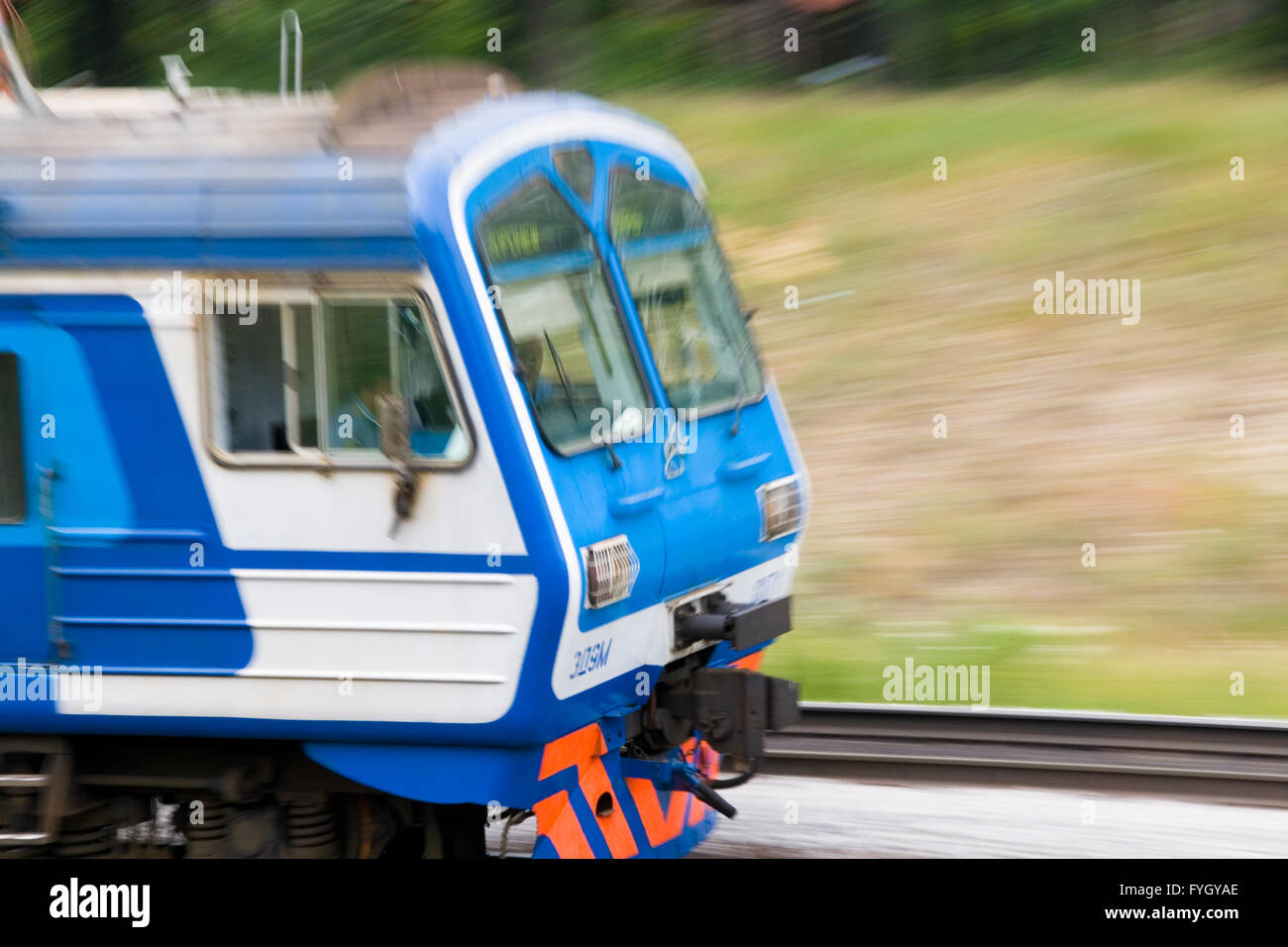 High-speed motion train on railway Stock Photo - Alamy