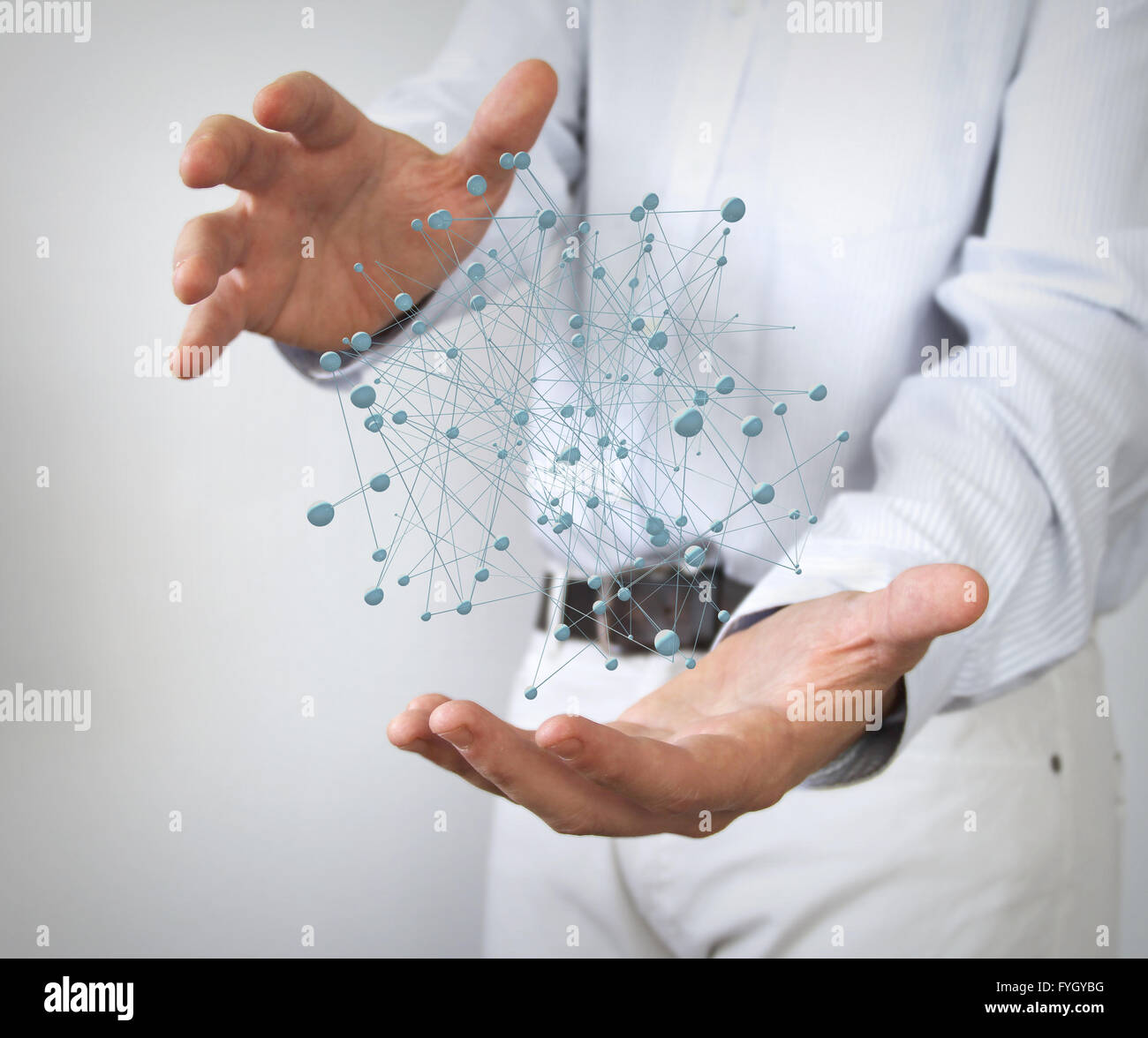 network concept: abstract network between hands Stock Photo - Alamy