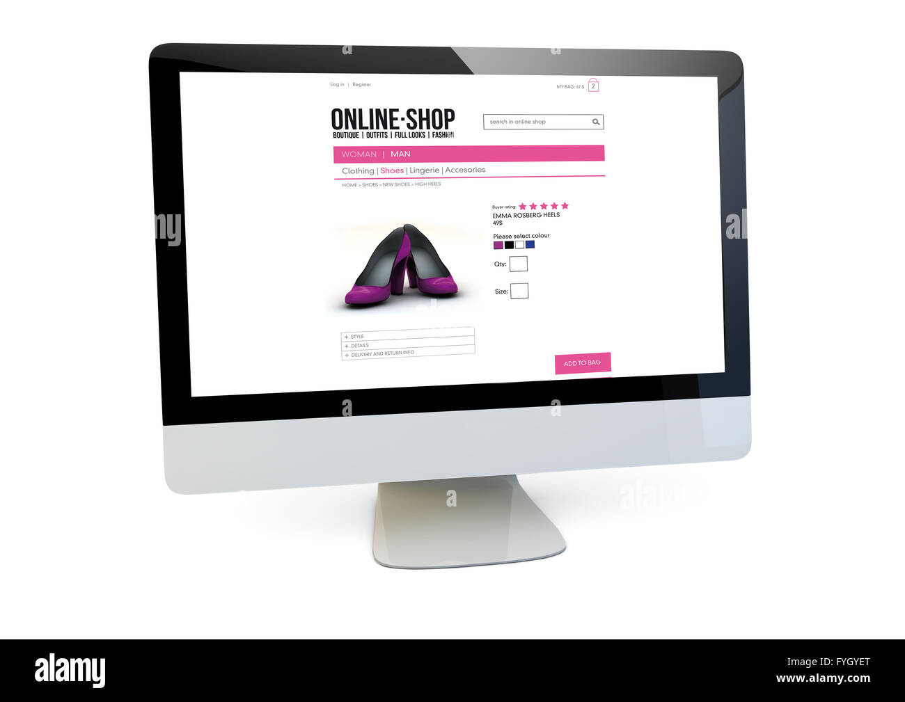 modern commerce concept: render of a computer with online shop on the ...