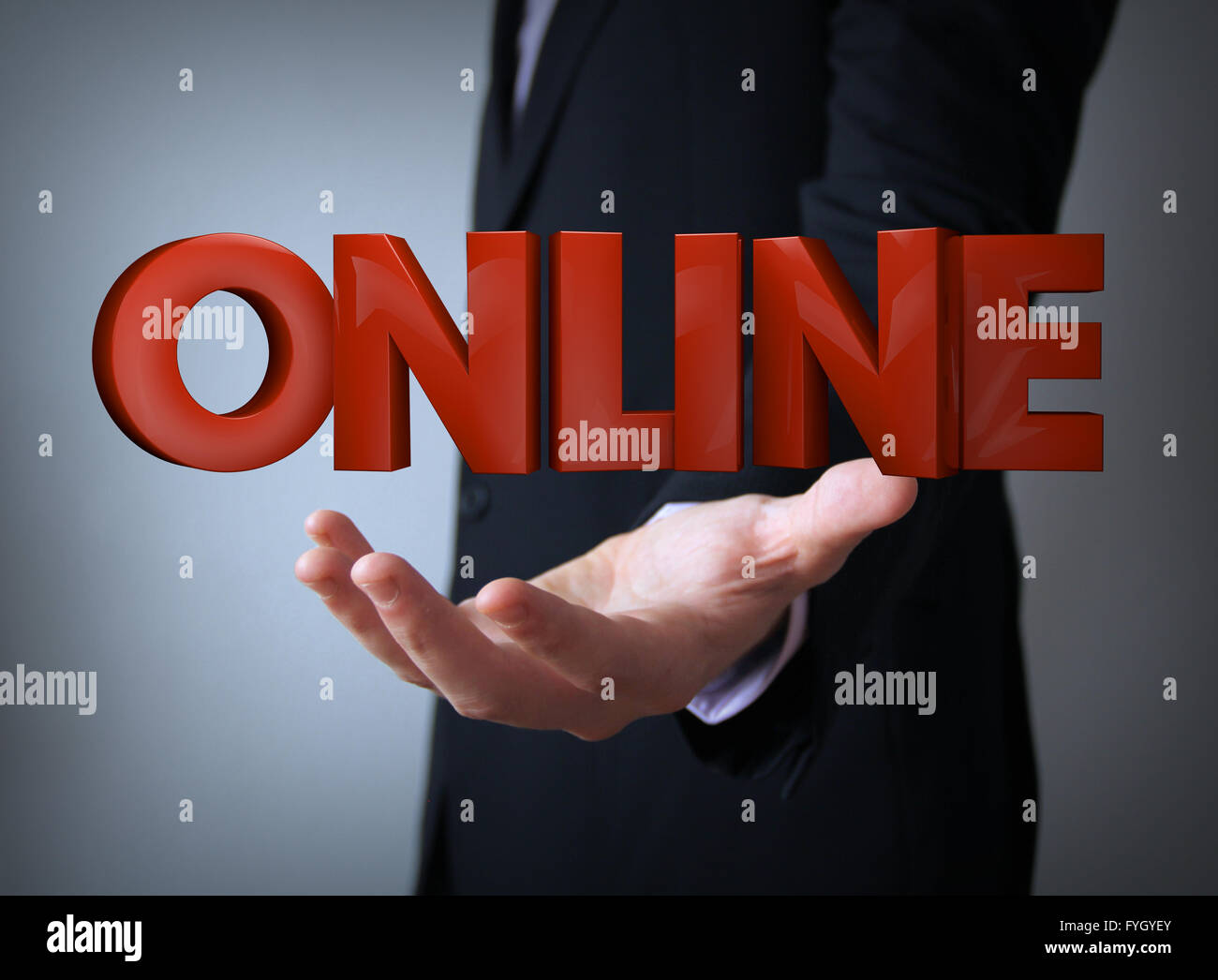 online text over businessman hand Stock Photo - Alamy