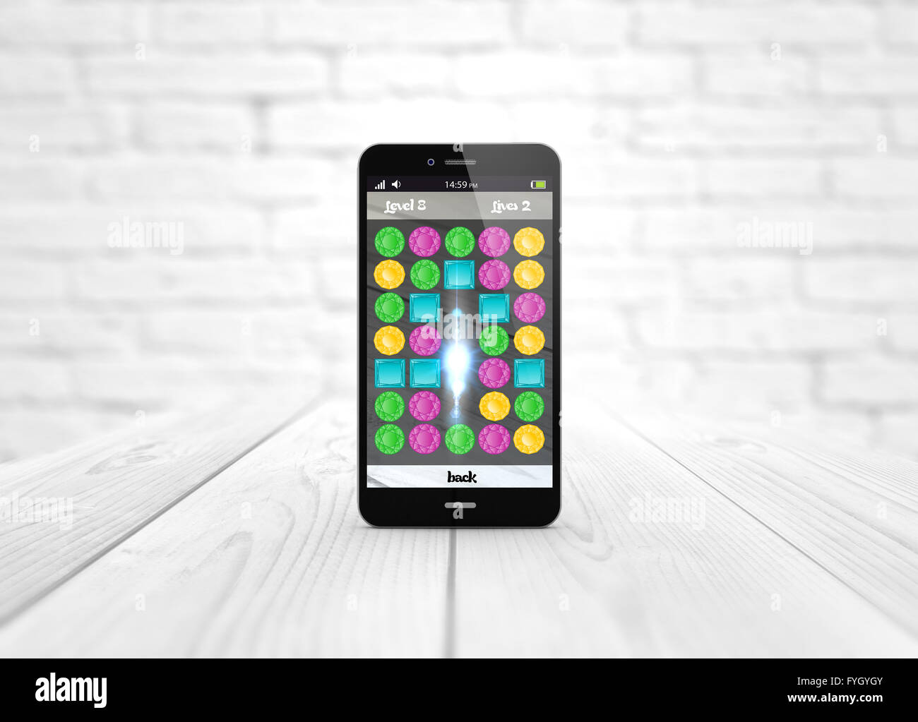 entertainment concept: digital generated smart phone over wooden table ...