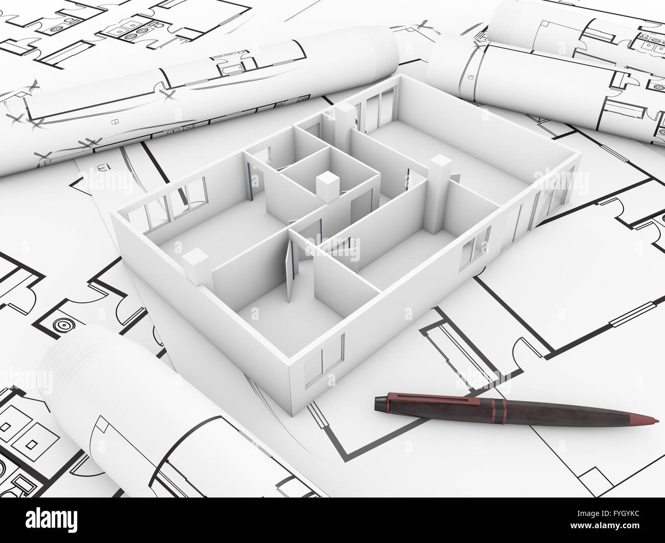 plan concept: render of a flat mock-up over plots Stock Photo - Alamy