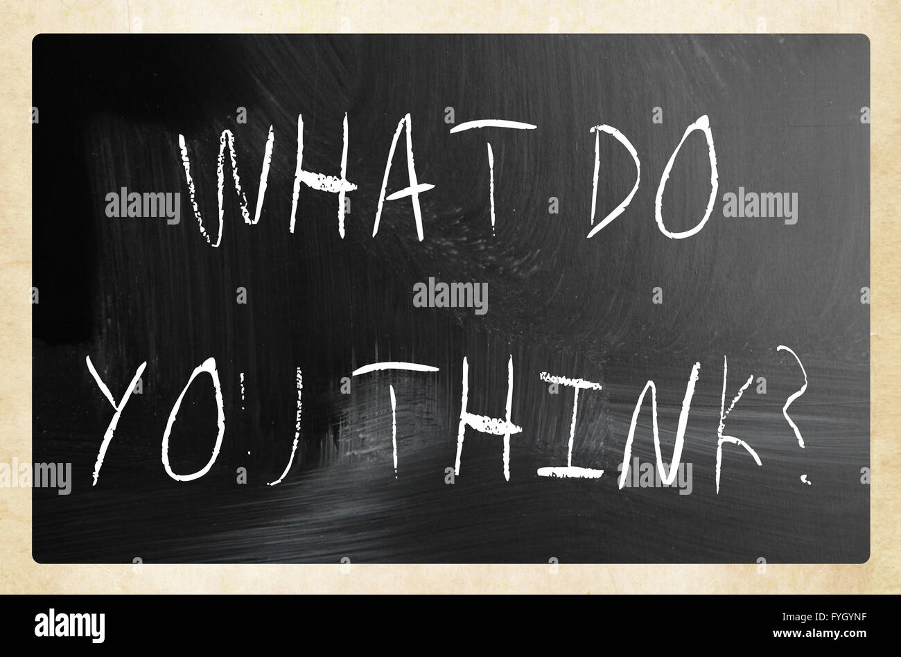 What do you think? handwritten with white chalk on a blackboard Stock ...