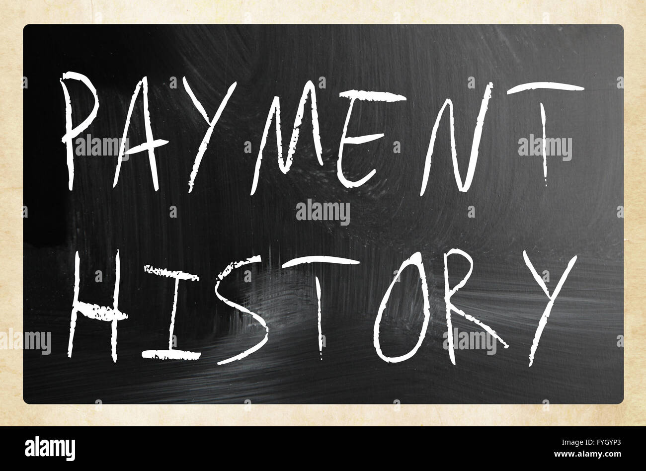 Payment history handwritten with white chalk on a blackboard Stock ...
