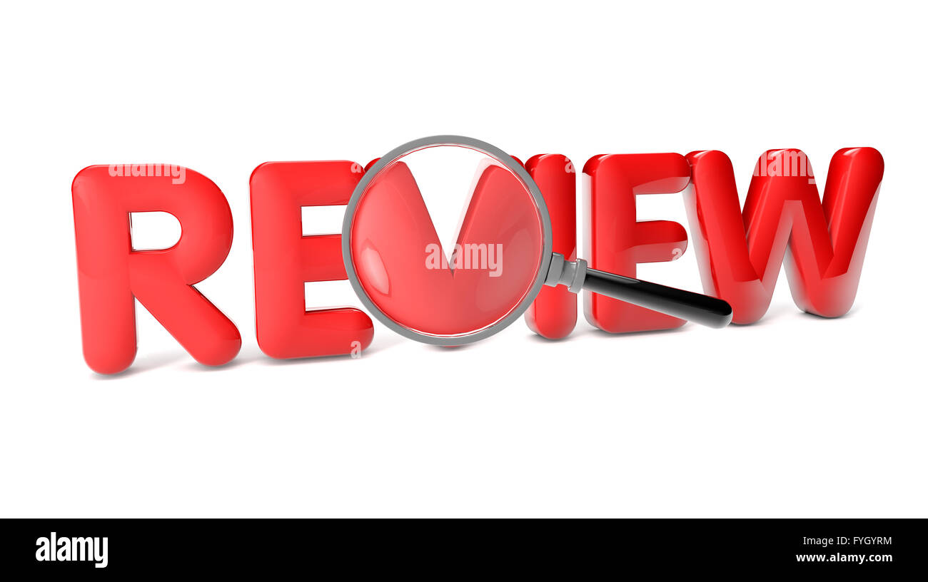 render of the text review and a magnifying glass Stock Photo - Alamy