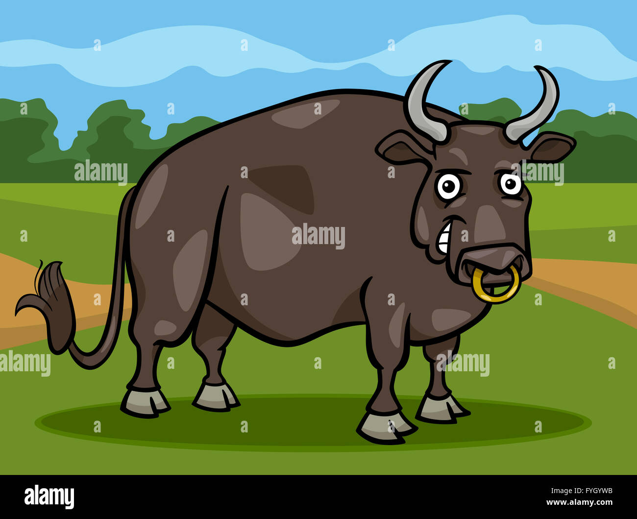 bull farm animal cartoon illustration Stock Photo - Alamy