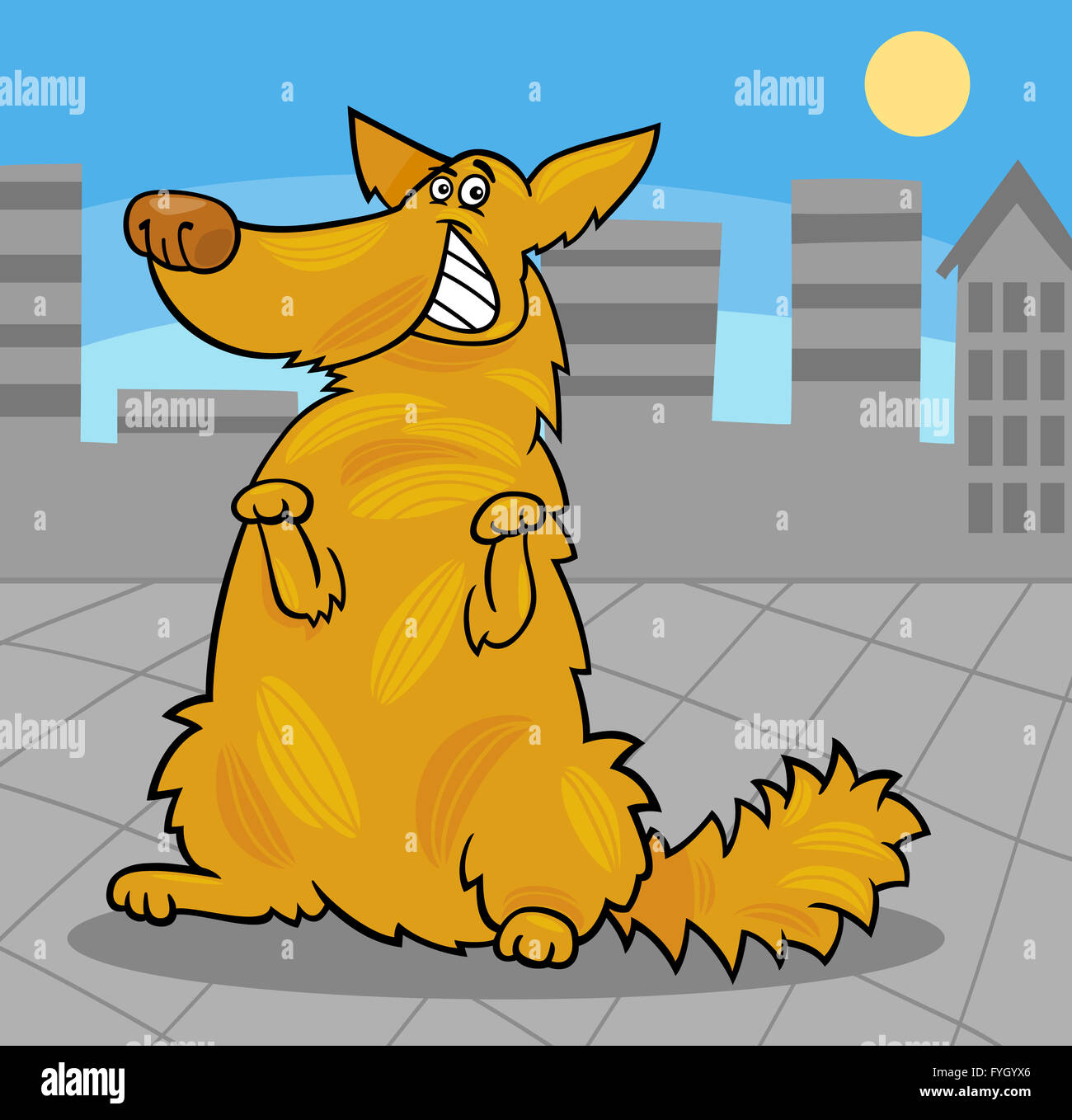 happy yellow shaggy standing dog Stock Photo - Alamy