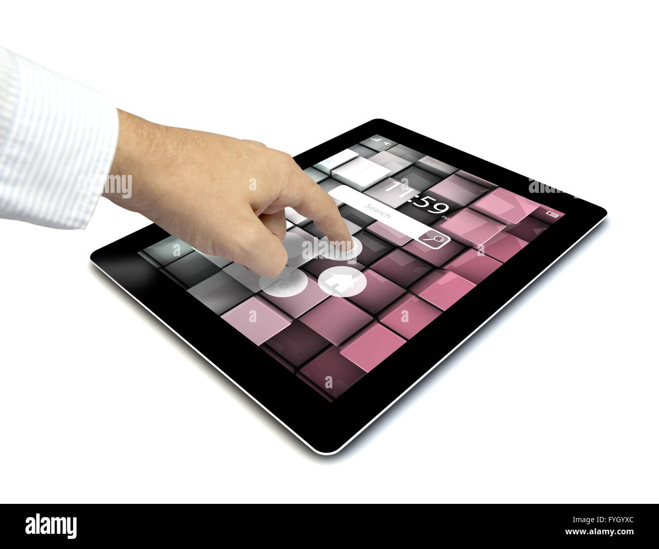 touchscreen tablet with colorful interface with color icons and buttons ...