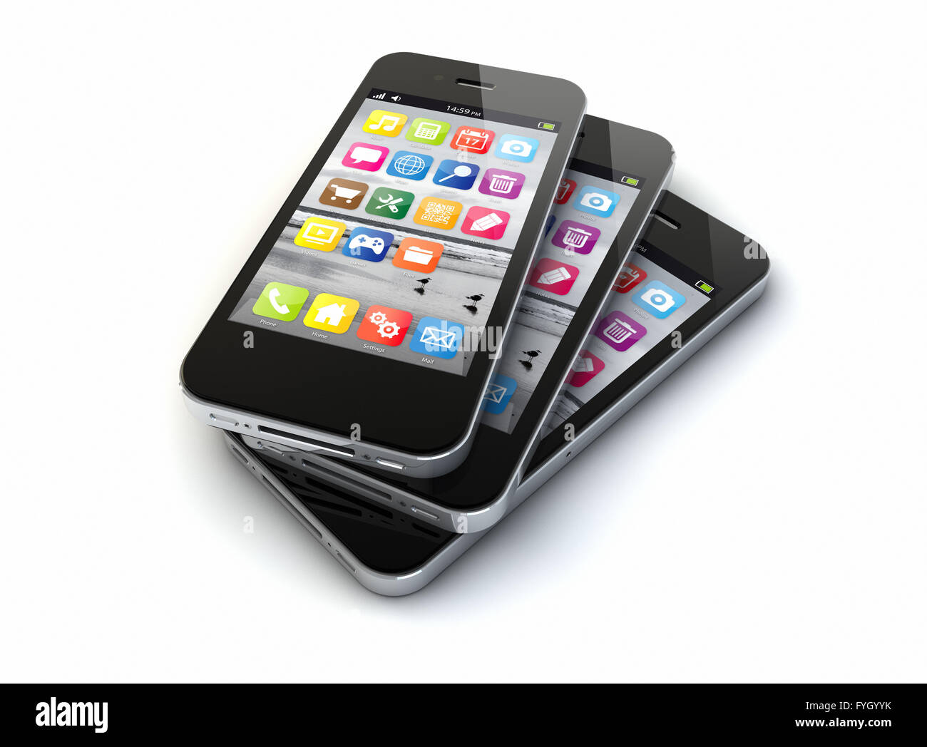 Render of three smart phones Stock Photo - Alamy