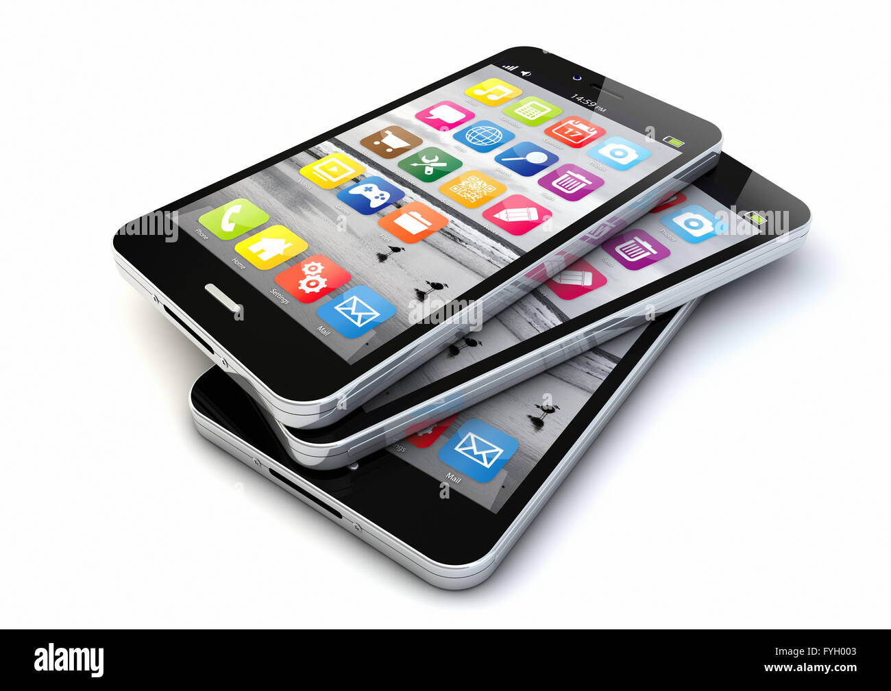 Render of three original smartphones Stock Photo - Alamy