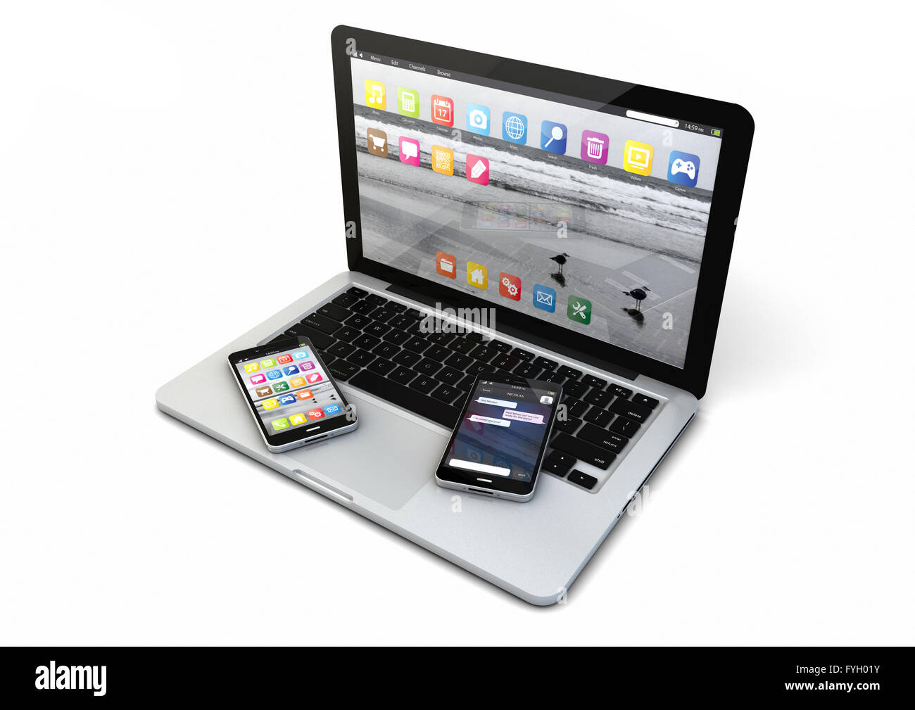 render of a laptop and two smartphones Stock Photo - Alamy