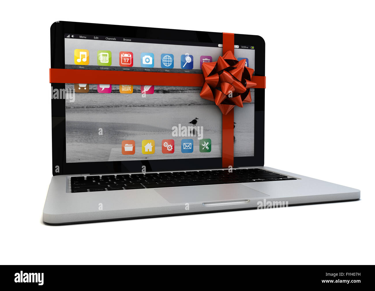 render of a laptop with a ribbon Stock Photo - Alamy