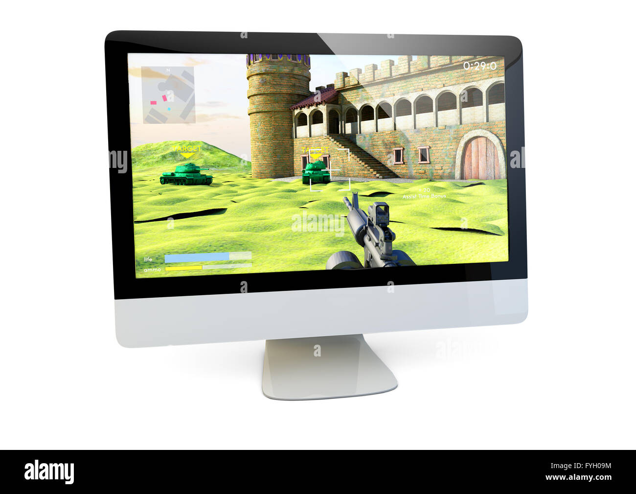 render of a computer with a game on the screen Stock Photo - Alamy