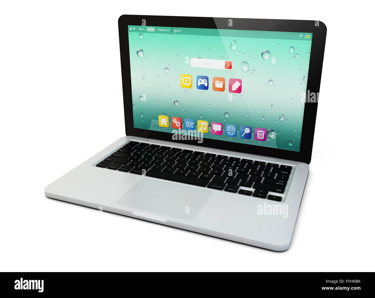 technology concept: modern black and metal glossy laptop or notebook ...