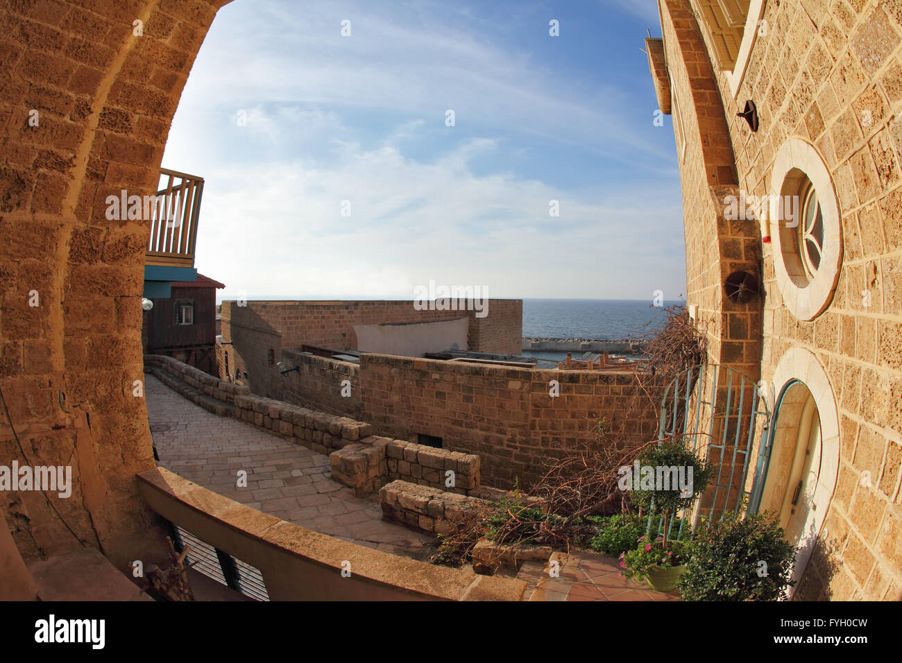 The Jaffo on the bank of sea, in lens Fish eye Stock Photo - Alamy