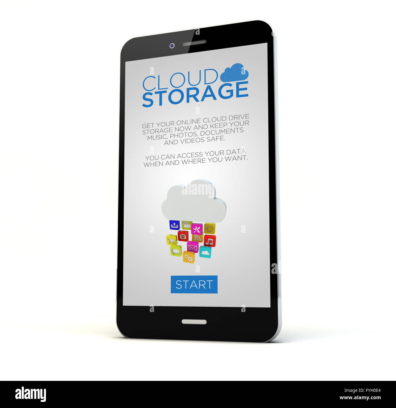 render of a phone with cloud storage on the screen isolated. Screen ...