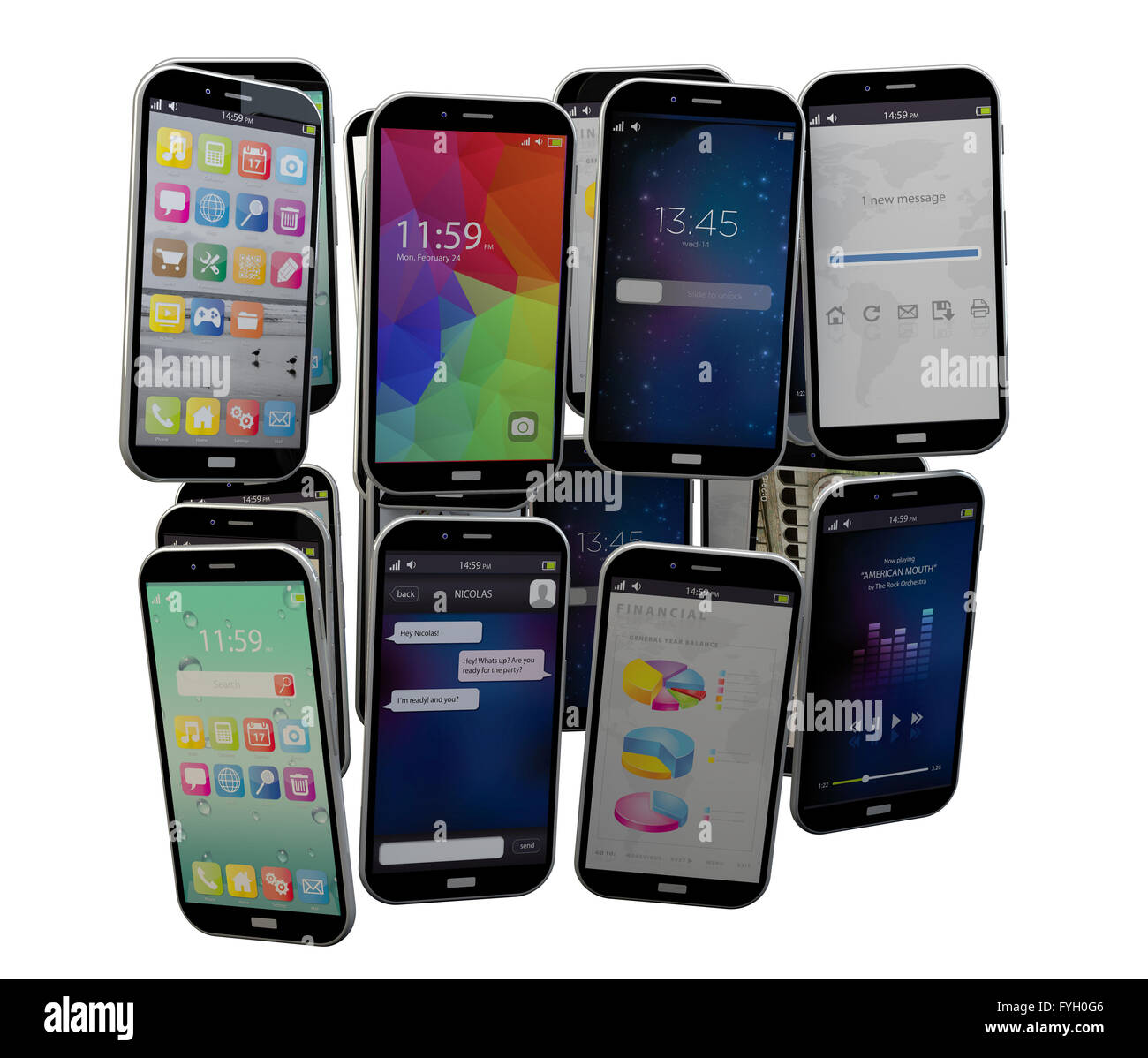 render of an isolated smartphones group Stock Photo - Alamy