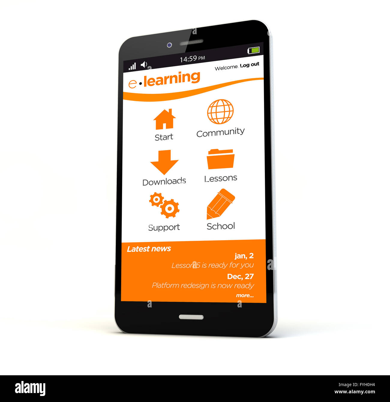 render of a phone with e-learning platform on the screen isolated ...