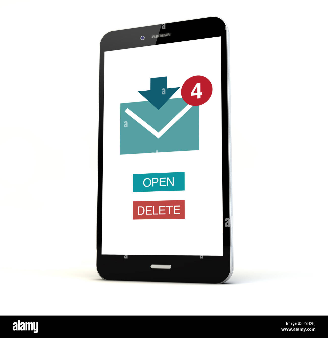 render of a phone with mail notifications on the screen isolated ...