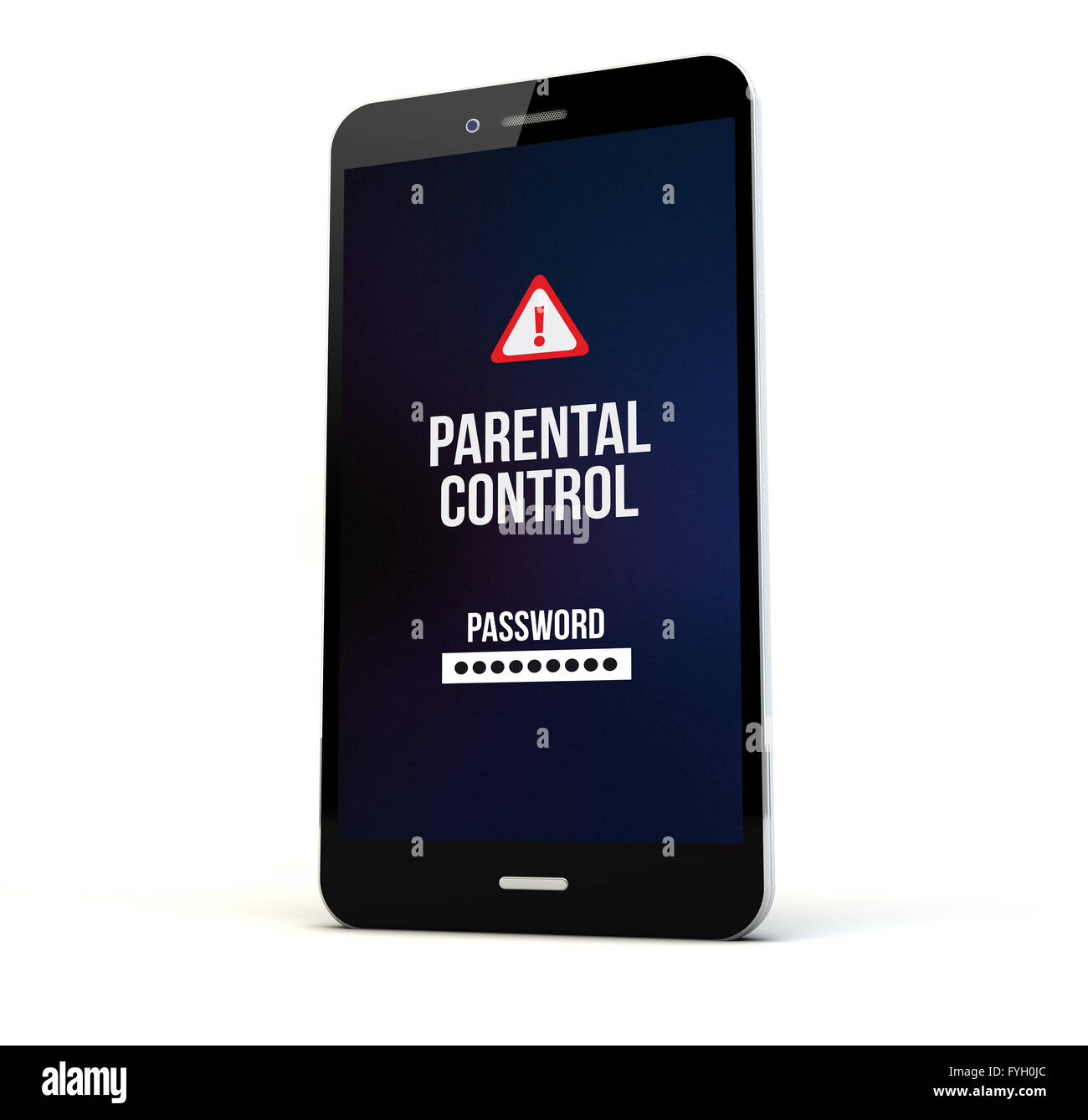 render of a phone with parental control on the screen isolated. Screen ...