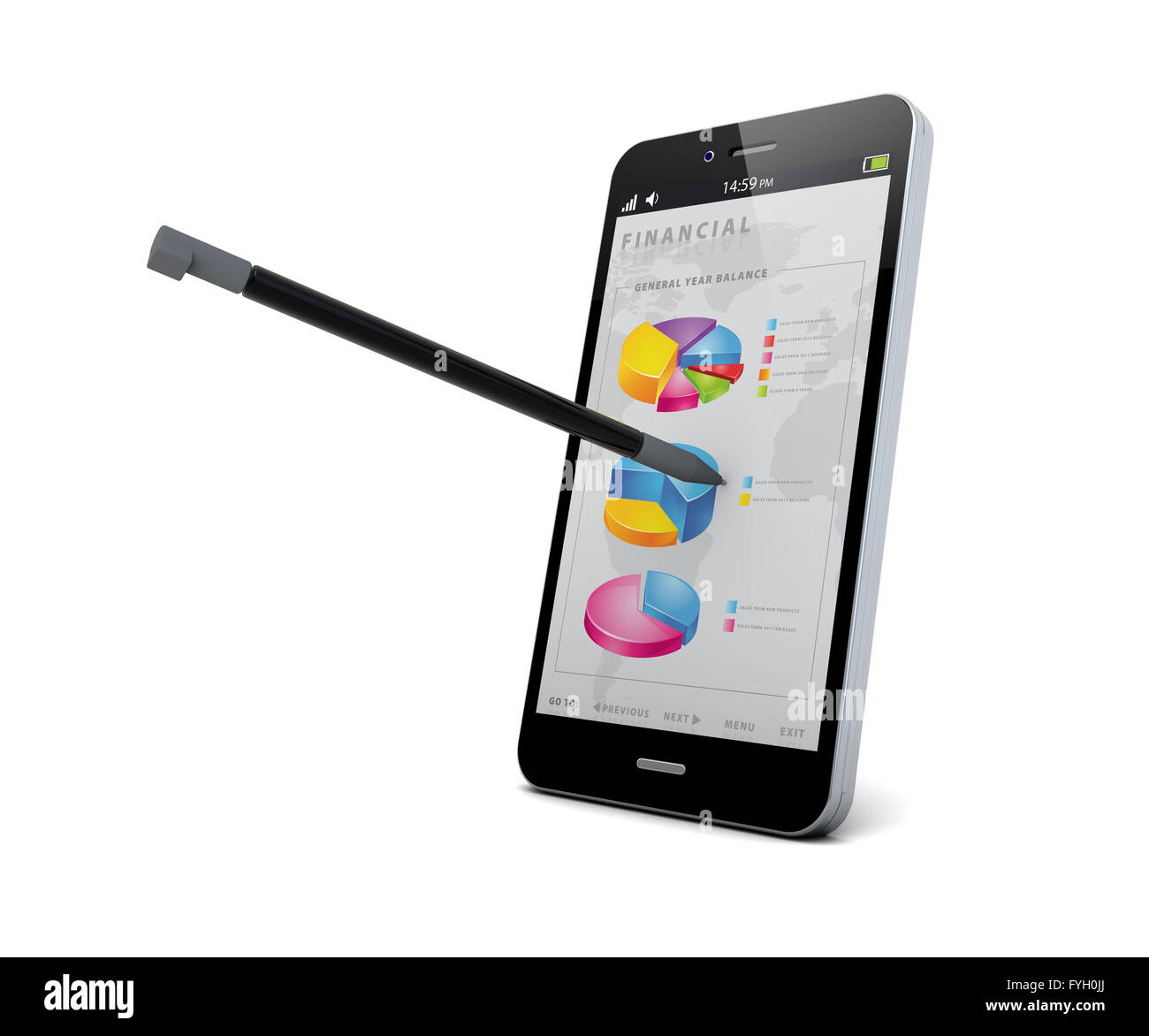 render of a notepad with pen and financial app on the screen Stock ...