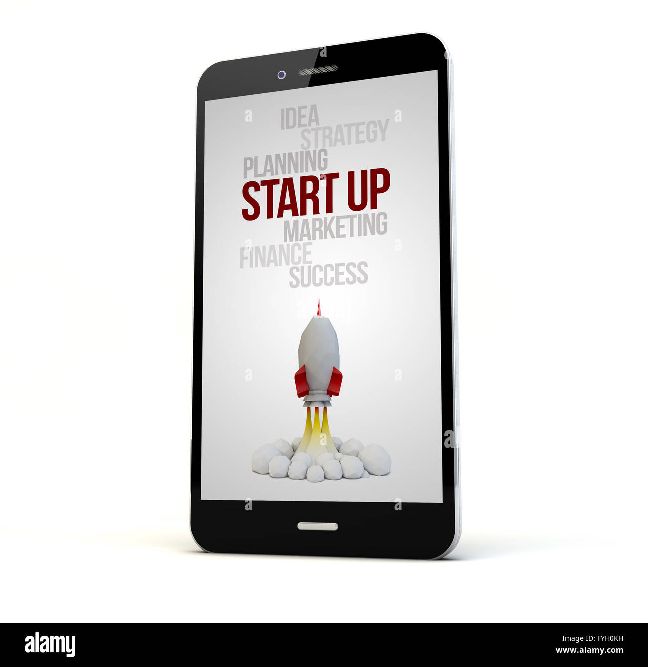 render of a phone with start up on the screen isolated. Screen graphics ...