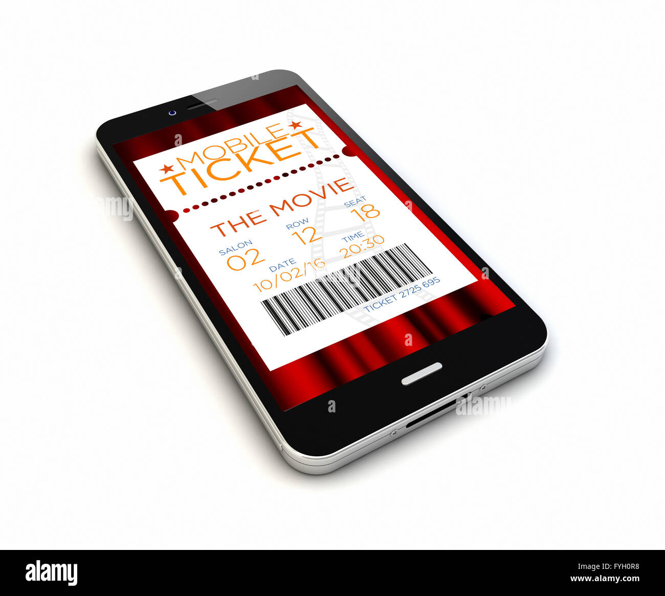 render of an original smartphone with cinema tickets on the screen ...