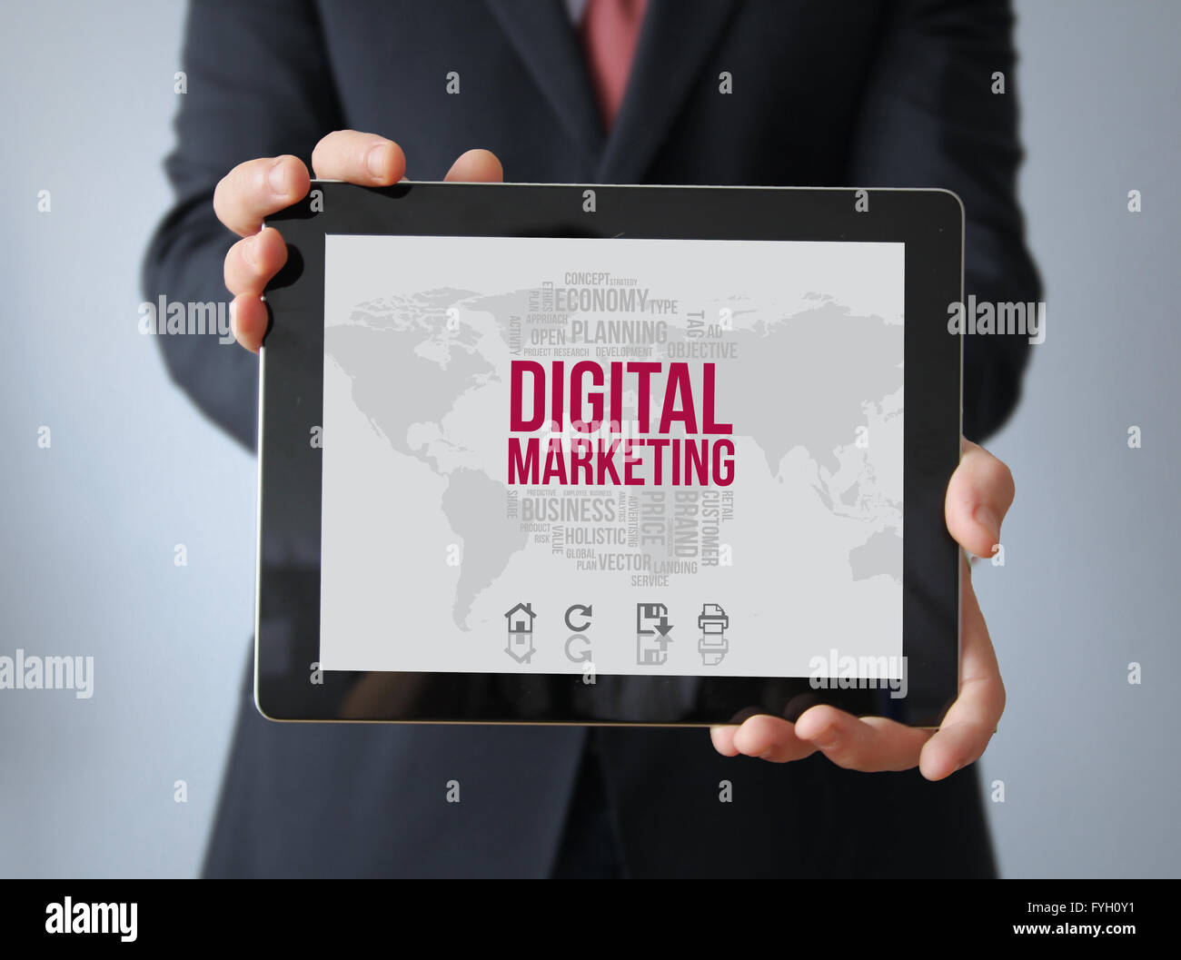 digital marketing concept: businessman with computer generated digital ...