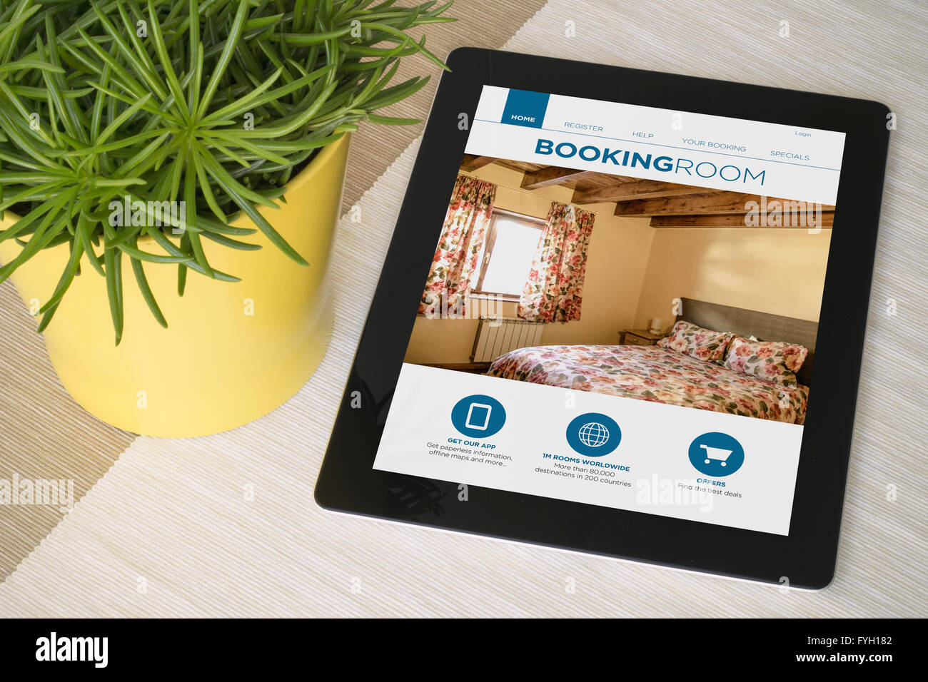 booking tablet. All screen graphics are made up Stock Photo - Alamy