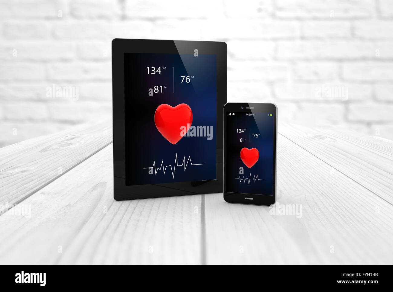 health concept:: digital generated smartphone and tablet computer with ...