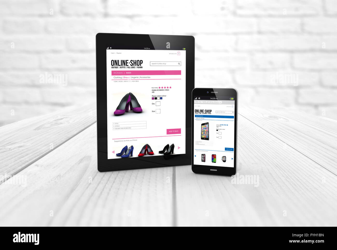 online shopping concept: digital generated smartphone and tablet ...