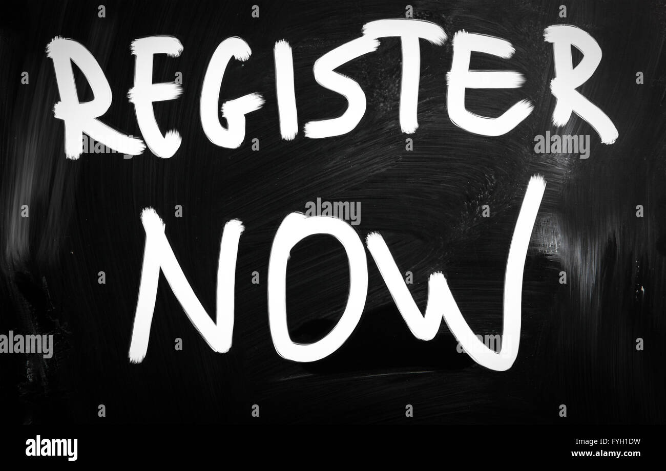 Register now handwritten with white chalk on a blackboard Stock Photo ...