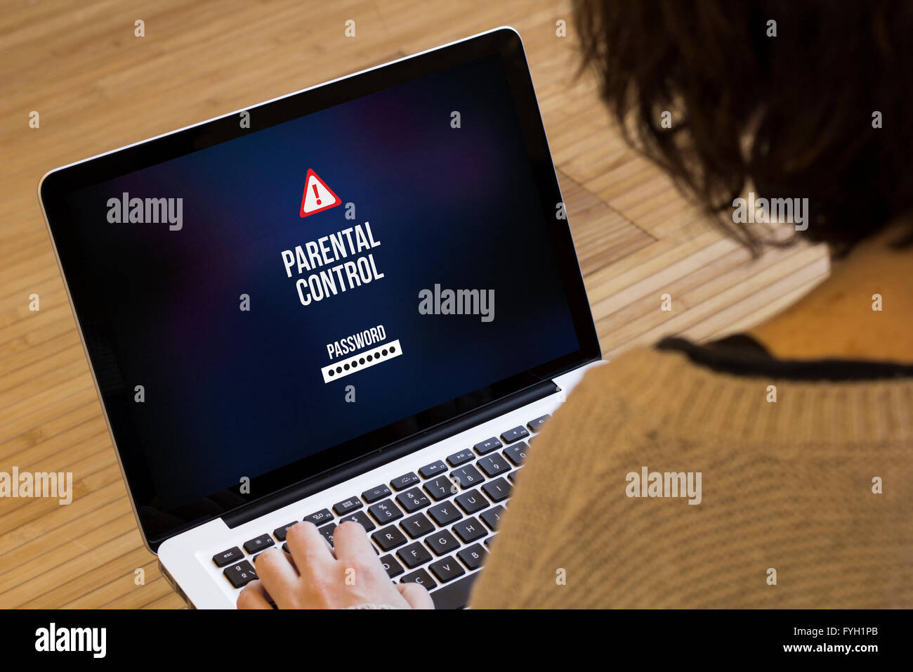 chils safety concept: parental control on a laptop screen. Screen ...