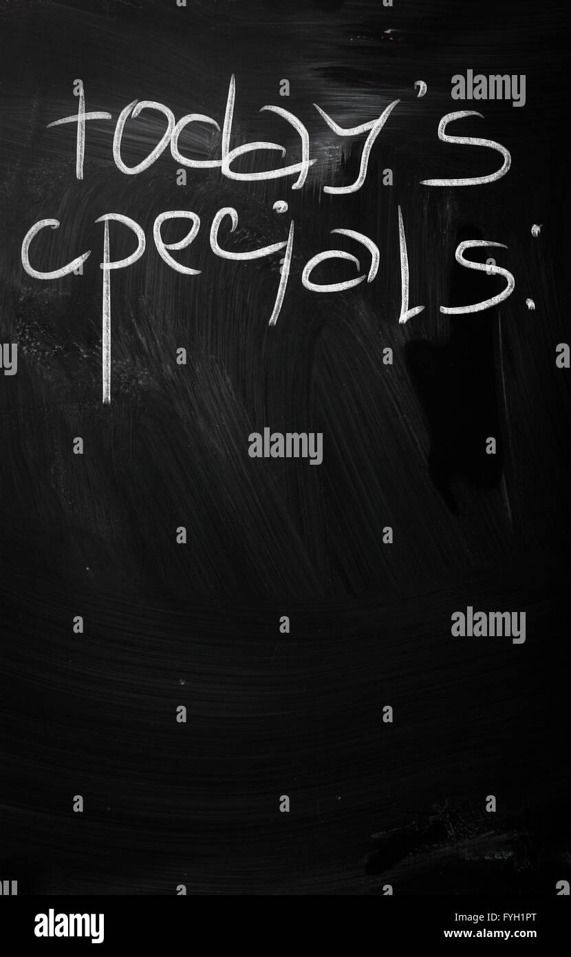 Today's specials handwritten with white chalk on a blackboard Stock ...