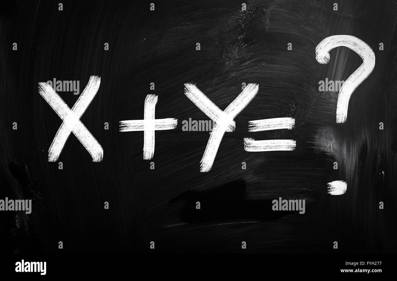 x+y=? handwritten with white chalk on a blackboard Stock Photo - Alamy
