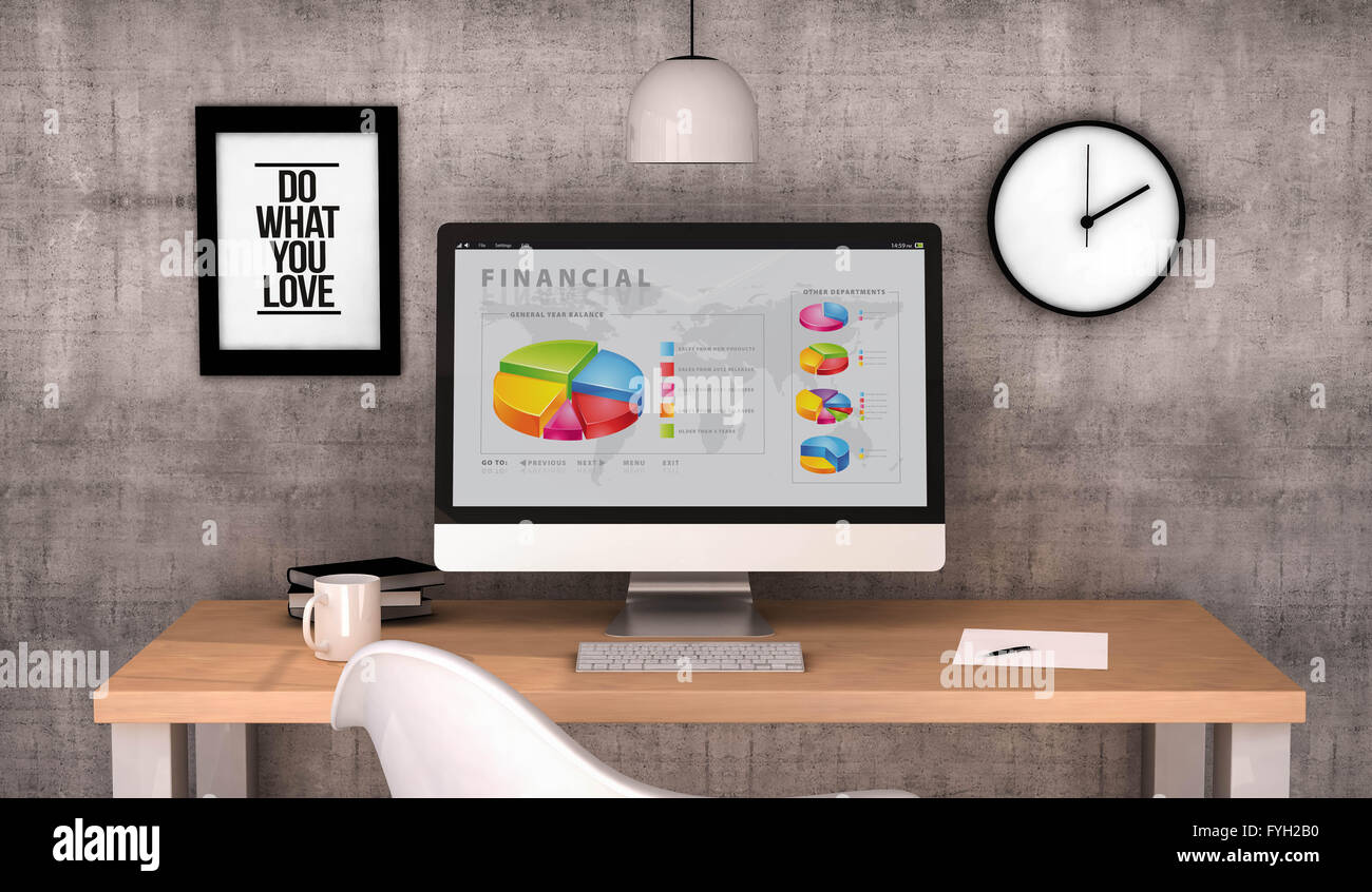 3d illustration of a workplace with computer and other stuff Stock ...